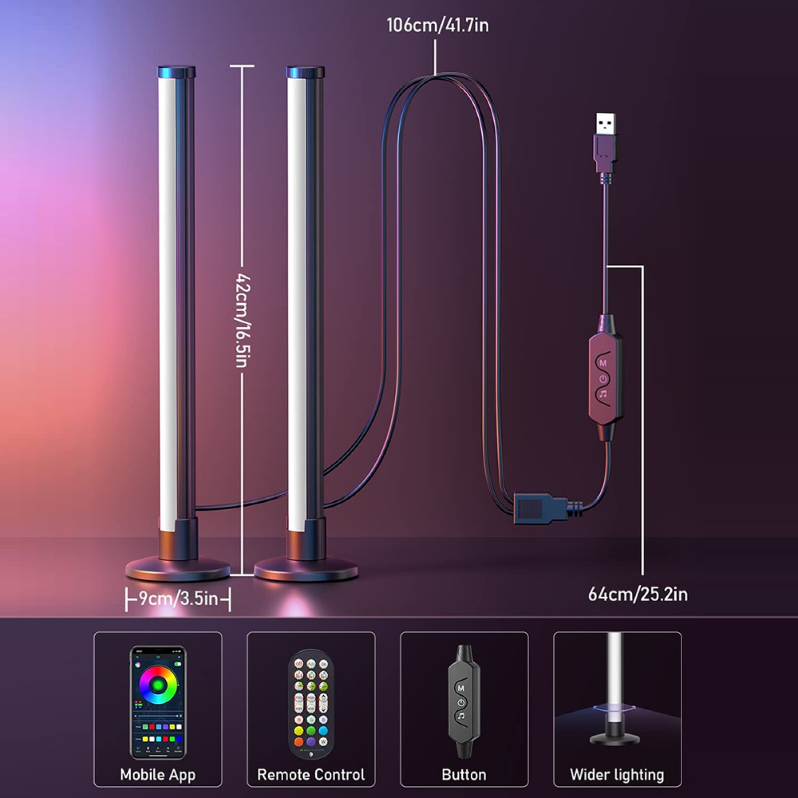 RGB LED Light Bars dimmable color changing rainbow streamer game with ...